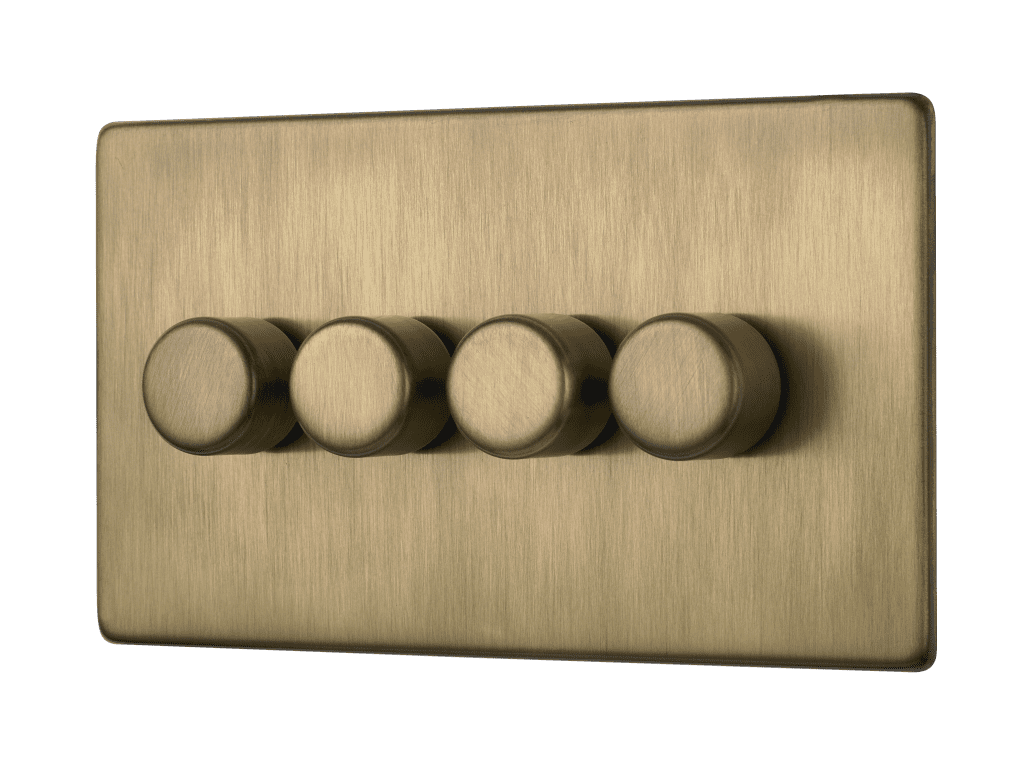 Burnished Brass Screwless 4 Dimmer Switch - 4 Gang/Quad 120W Led ...