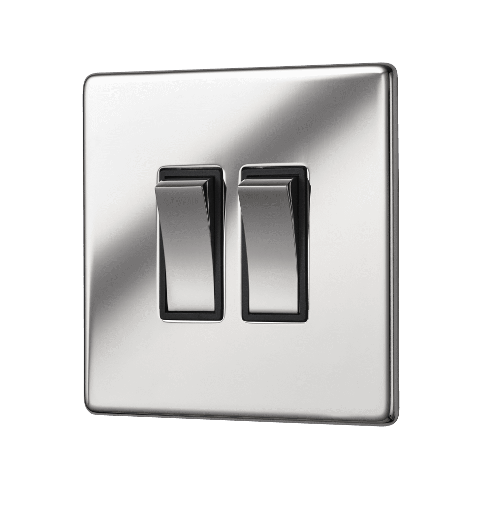 Bright Nickel Screwless Double Light Switch - 2 Gang 2 Way Rocker ...