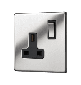Bright Nickel Screwless Single Socket - 1 Gang/Single Switched ...