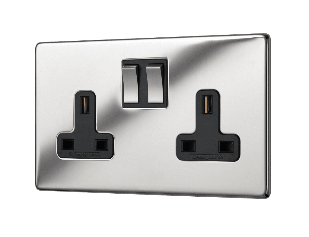 Bright Nickel Screwless Double Socket - 2 Gang/Twin Switched 13 Amp ...