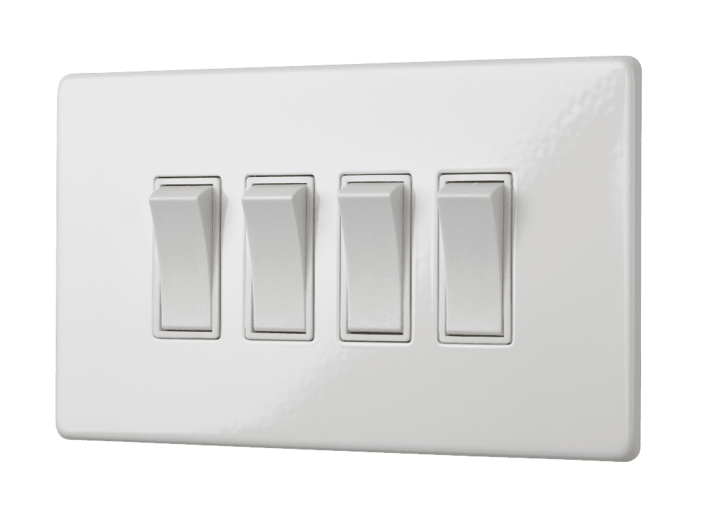 White Quad Screwless Light Switch - 4 Gang 2 Way Rocker Switch ...