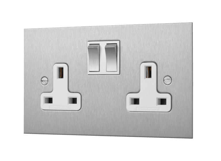 Satin Stainless Steel Double Socket - Twin Switched 2 Gang 13 Amp ...