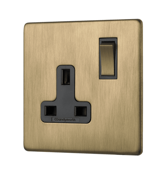 Penthouse Single Switched Socket In Burnished Brass - Wandsworth Electrical